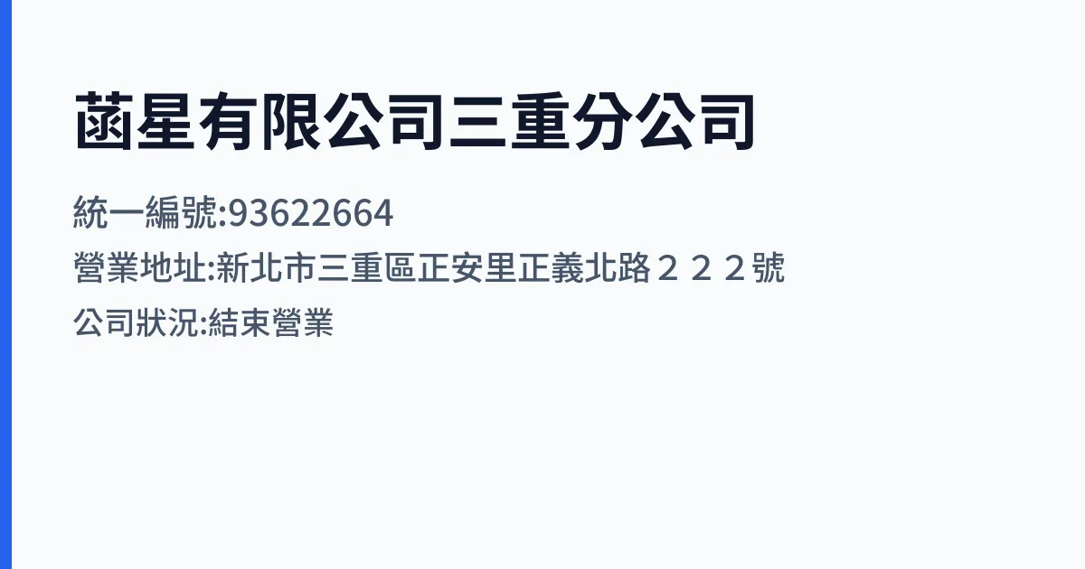 菡星有限公司三重分公司 - 統編 93622664(新北市) 公司登記資料與營業項目詳細圖表