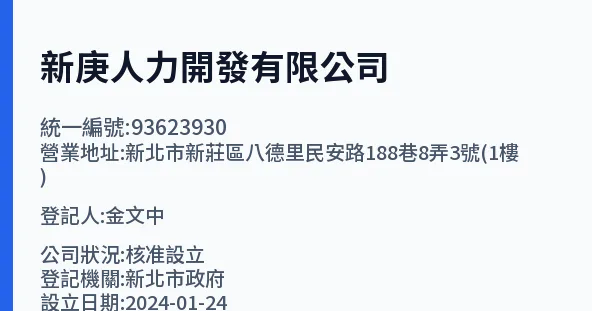 新庚人力開發有限公司的照片-統編 93623930(新北市) 公司登記資料與營業項目詳細圖表