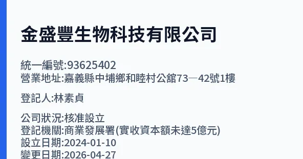 金盛豐生物科技有限公司的照片-統編 93625402(嘉義縣) 公司登記資料與營業項目詳細圖表