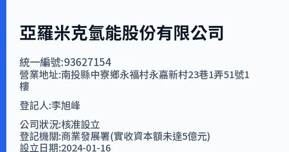 亞羅米克氫能股份有限公司的照片-統編 93627154(南投縣) 公司登記資料與營業項目詳細圖表