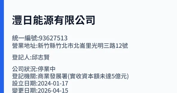 灃日能源有限公司的照片-統編 93627513(新竹縣) 公司登記資料與營業項目詳細圖表