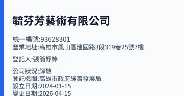 毓芬芳藝術有限公司的照片-統編 93628301(高雄市) 公司登記資料與營業項目詳細圖表