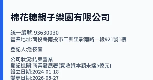 棉花糖親子樂園有限公司的照片-統編 93630030(南投縣) 公司登記資料與營業項目詳細圖表