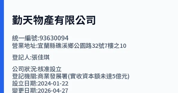 勤天物產有限公司的照片-統編 93630094(宜蘭縣) 公司登記資料與營業項目詳細圖表
