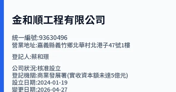 金和順工程有限公司的照片-統編 93630496(嘉義縣) 公司登記資料與營業項目詳細圖表