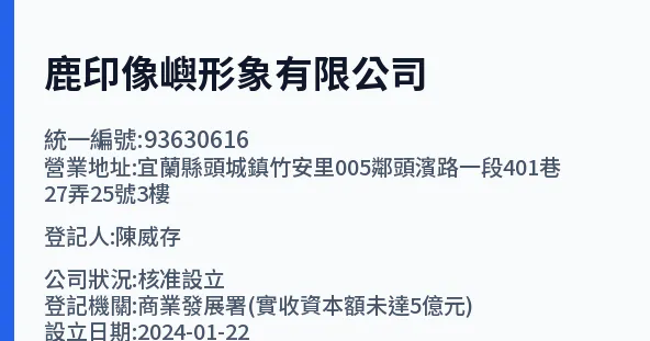 鹿印像嶼形象有限公司的照片-統編 93630616(宜蘭縣) 公司登記資料與營業項目詳細圖表
