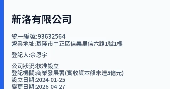新洛有限公司的照片-統編 93632564(基隆市) 公司登記資料與營業項目詳細圖表