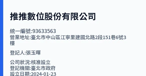 推推數位股份有限公司的照片-統編 93633563(臺北市) 公司登記資料與營業項目詳細圖表