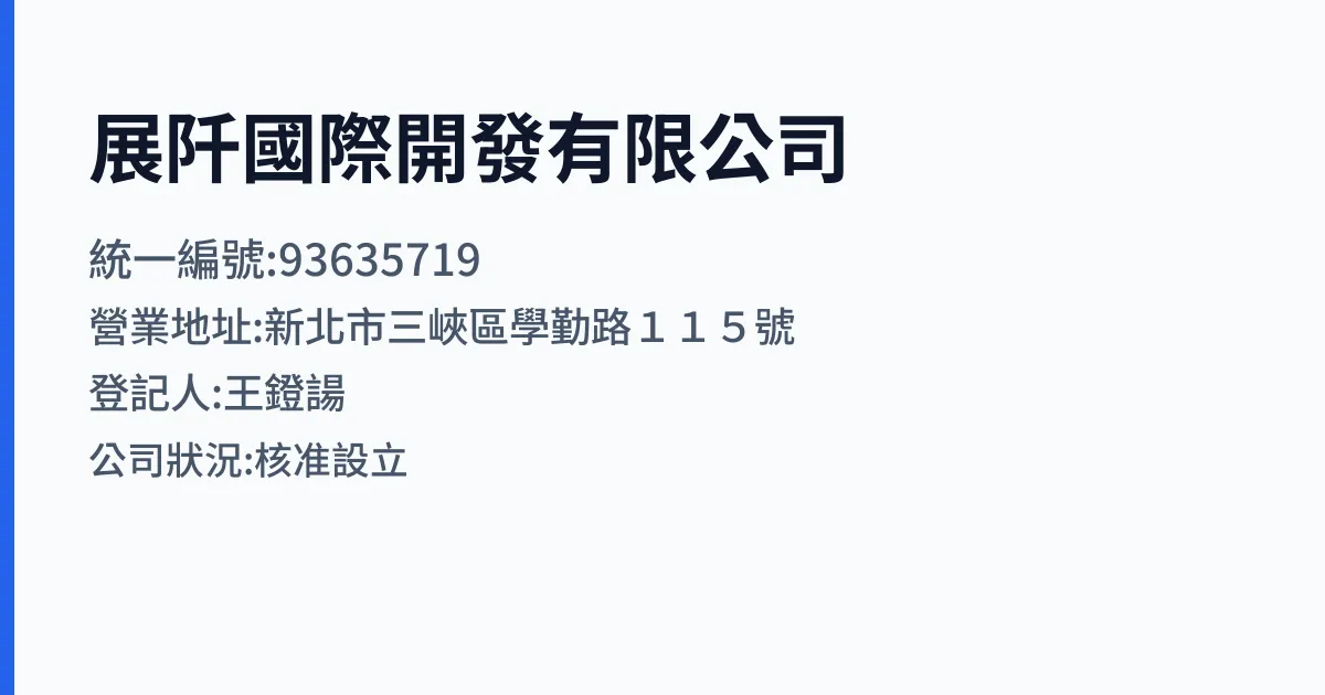 展阡國際開發有限公司 - 統編 93635719(新北市) 公司登記資料與營業項目詳細圖表