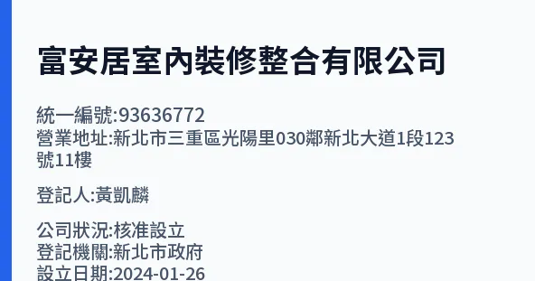 富安居室內裝修整合有限公司的照片-統編 93636772(新北市) 公司登記資料與營業項目詳細圖表