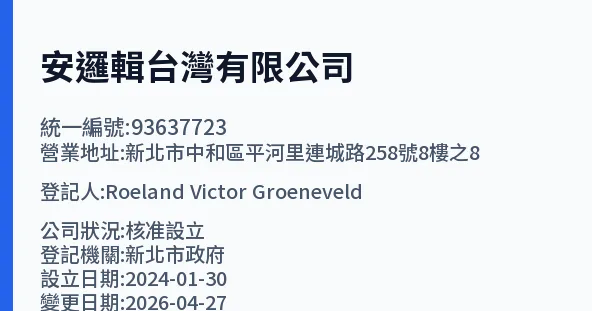 安邏輯台灣有限公司的照片-統編 93637723(新北市) 公司登記資料與營業項目詳細圖表