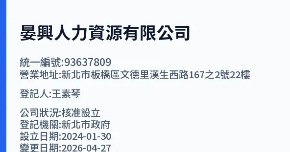 晏興人力資源有限公司的照片-統編 93637809(新北市) 公司登記資料與營業項目詳細圖表