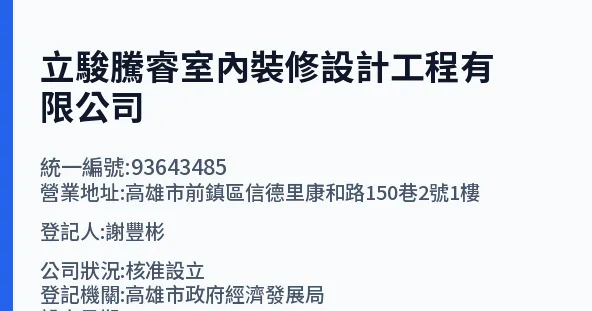 立駿騰睿室內裝修設計工程有限公司的照片-統編 93643485(高雄市) 公司登記資料與營業項目詳細圖表
