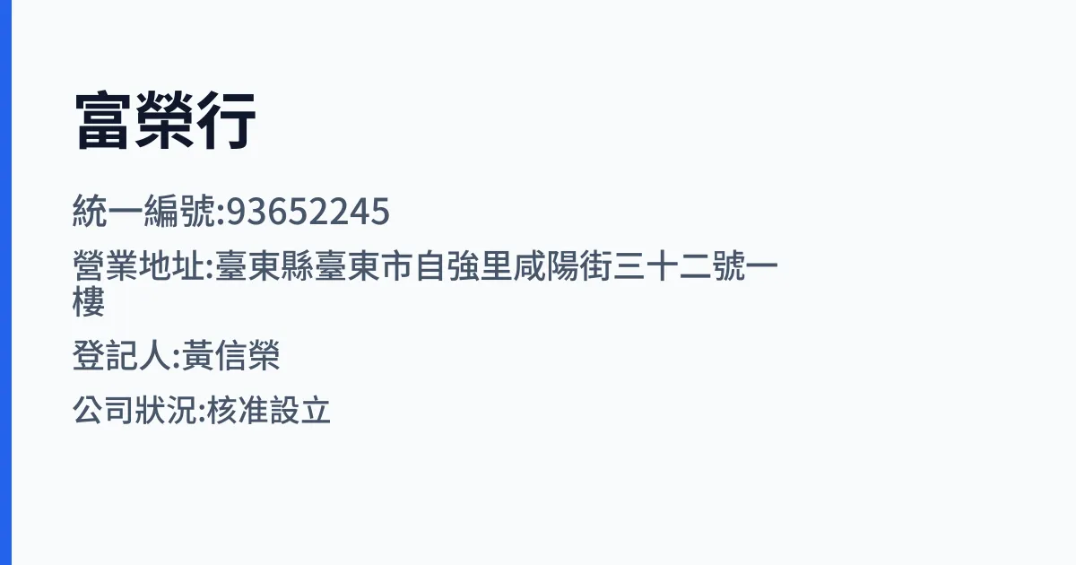 富榮行 - 統編 93652245(臺東縣) 公司登記資料與營業項目詳細圖表