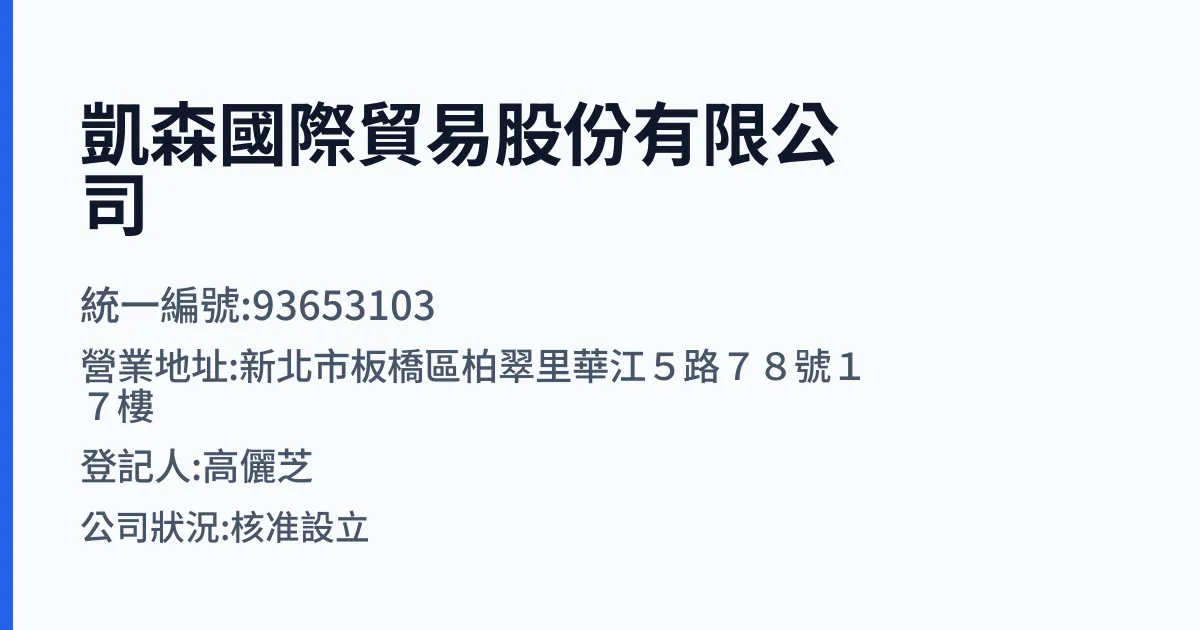 凱森國際貿易股份有限公司 - 統編 93653103(新北市) 公司登記資料與營業項目詳細圖表