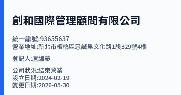 創和國際管理顧問有限公司的照片-統編 93655637(新北市) 公司登記資料與營業項目詳細圖表
