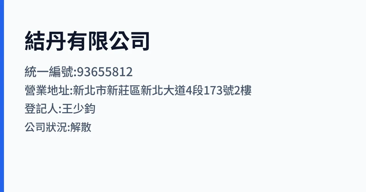 結丹有限公司 - 統編 93655812(新北市) 公司登記資料與營業項目詳細圖表