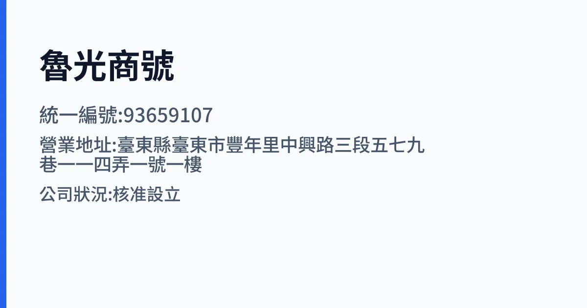 魯光商號 - 統編 93659107(臺東縣) 公司登記資料與營業項目詳細圖表