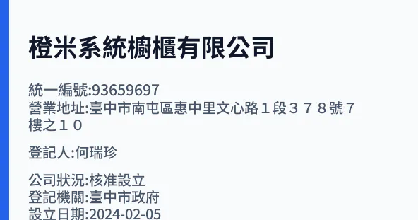 橙米系統櫥櫃有限公司的照片-統編 93659697(臺中市) 公司登記資料與營業項目詳細圖表