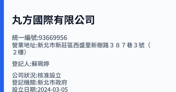 丸方國際有限公司的照片-統編 93669956(新北市) 公司登記資料與營業項目詳細圖表