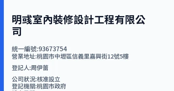 明彧室內裝修設計工程有限公司的照片-統編 93673754(桃園市) 公司登記資料與營業項目詳細圖表