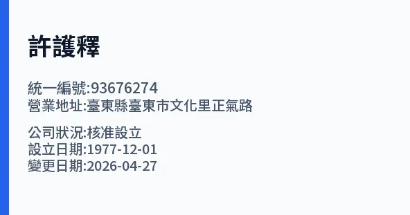許護釋的照片-統編 93676274(臺東縣) 公司登記資料與營業項目詳細圖表
