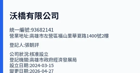 沃橋有限公司的照片-統編 93682141(高雄市) 公司登記資料與營業項目詳細圖表