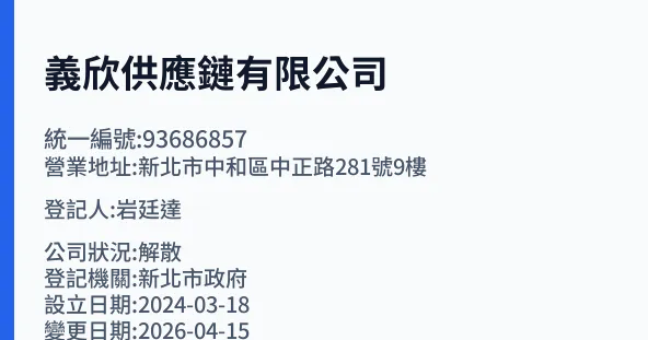 義欣供應鏈有限公司的照片-統編 93686857(新北市) 公司登記資料與營業項目詳細圖表