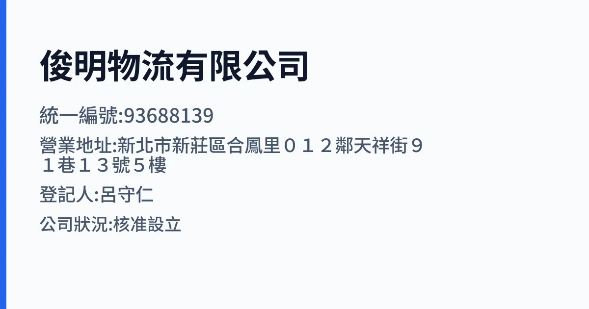 俊明物流有限公司 - 統編 93688139(新北市) 公司登記資料與營業項目詳細圖表