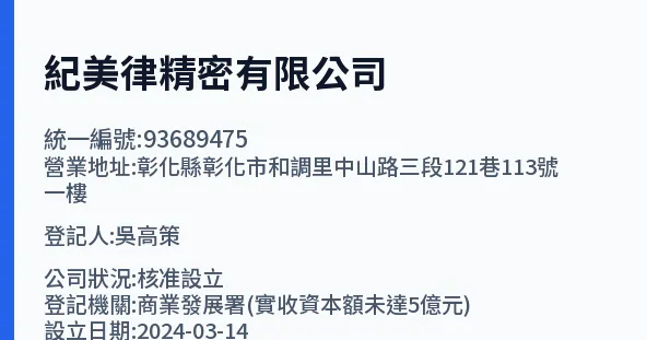 紀美律精密有限公司的照片-統編 93689475(彰化縣) 公司登記資料與營業項目詳細圖表