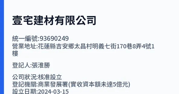 壹宅建材有限公司的照片-統編 93690249(花蓮縣) 公司登記資料與營業項目詳細圖表