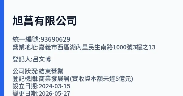 旭菖有限公司的照片-統編 93690629(嘉義市) 公司登記資料與營業項目詳細圖表