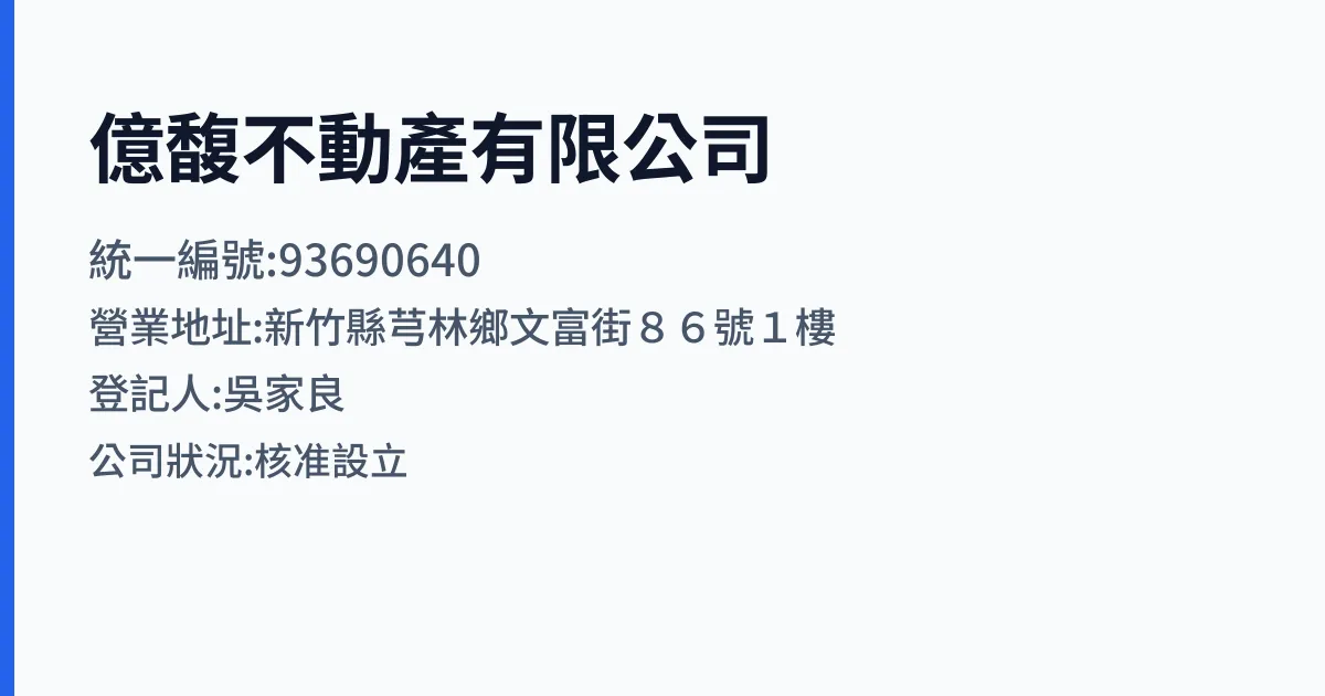 億馥不動產有限公司 - 統編 93690640(新竹縣) 公司登記資料與營業項目詳細圖表