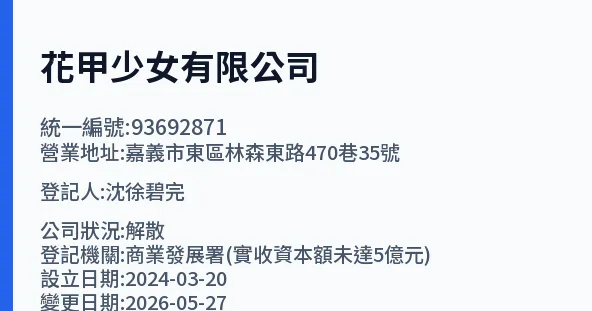 花甲少女有限公司的照片-統編 93692871(嘉義市) 公司登記資料與營業項目詳細圖表
