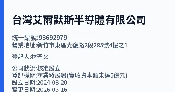 台灣艾爾默斯半導體有限公司的照片-統編 93692979(新竹市) 公司登記資料與營業項目詳細圖表