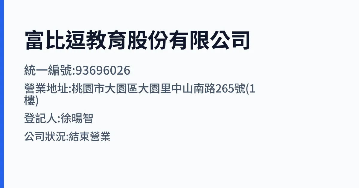 富比逗教育股份有限公司 - 統編 93696026(桃園市) 公司登記資料與營業項目詳細圖表