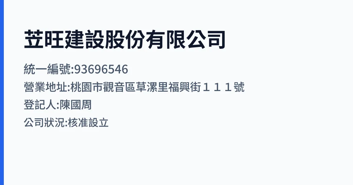 苙旺建設股份有限公司 - 統編 93696546(桃園市) 公司登記資料與營業項目詳細圖表