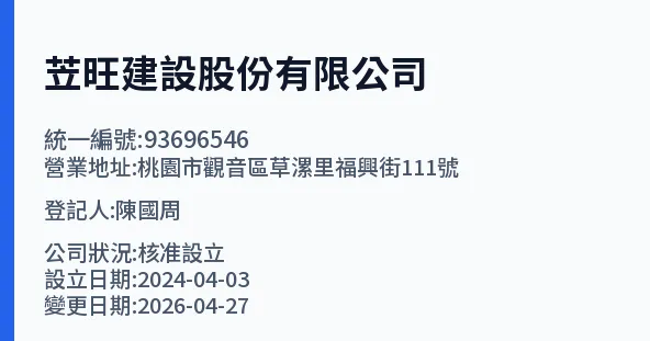 苙旺建設股份有限公司的照片-統編 93696546(桃園市) 公司登記資料與營業項目詳細圖表