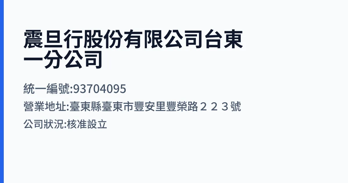 震旦行股份有限公司台東一分公司 - 統編 93704095(臺東縣) 公司登記資料與營業項目詳細圖表