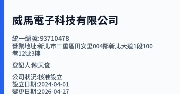 威馬電子科技有限公司的照片-統編 93710478(新北市) 公司登記資料與營業項目詳細圖表