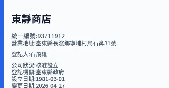東靜商店的照片-統編 93711912(臺東縣) 公司登記資料與營業項目詳細圖表