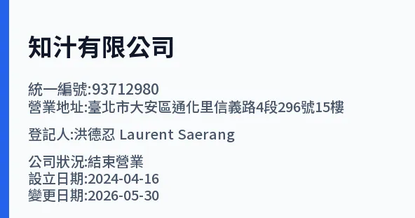 知汁有限公司的照片-統編 93712980(臺北市) 公司登記資料與營業項目詳細圖表