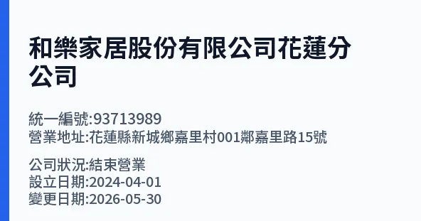 和樂家居股份有限公司花蓮分公司的照片-統編 93713989(花蓮縣) 公司登記資料與營業項目詳細圖表