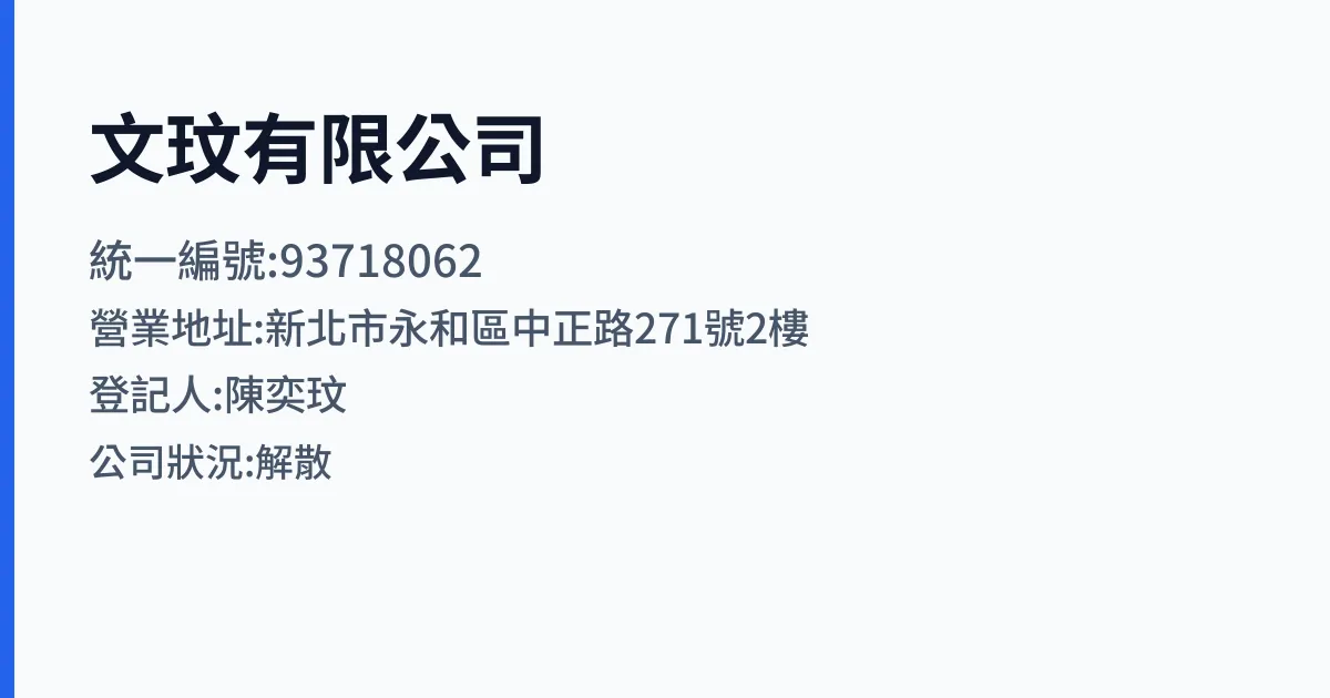 文玟有限公司 - 統編 93718062(新北市) 公司登記資料與營業項目詳細圖表