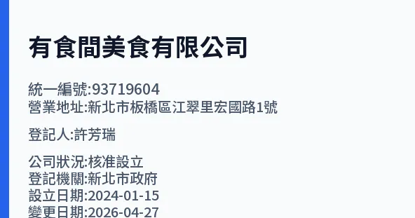 有食間美食有限公司的照片-統編 93719604(新北市) 公司登記資料與營業項目詳細圖表