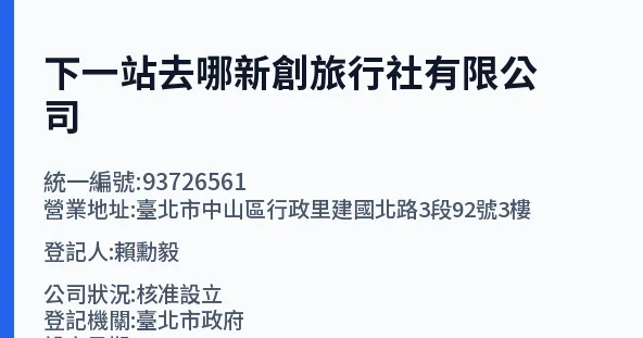下一站去哪新創旅行社有限公司的照片-統編 93726561(臺北市) 公司登記資料與營業項目詳細圖表