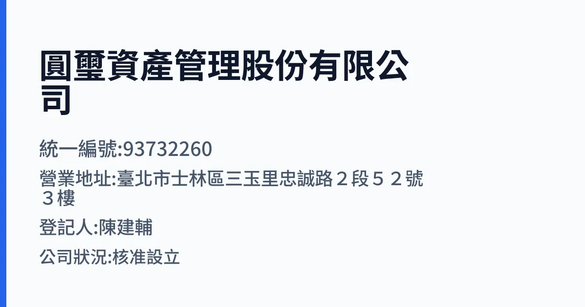 圓璽資產管理股份有限公司 - 統編 93732260(臺北市) 公司登記資料與營業項目詳細圖表