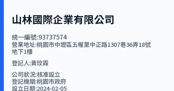 山林國際企業有限公司的照片-統編 93737574(桃園市) 公司登記資料與營業項目詳細圖表