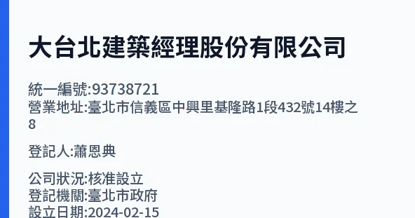大台北建築經理股份有限公司的照片-統編 93738721(臺北市) 公司登記資料與營業項目詳細圖表