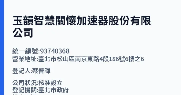 玉韻智慧關懷加速器股份有限公司的照片-統編 93740368(臺北市) 公司登記資料與營業項目詳細圖表